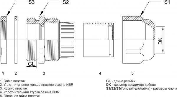 M63x1.5 (DK=37-44мм GL=15мм) - Кабельный ввод пластиковый RAL9017 черный